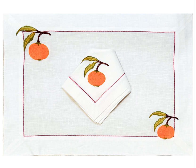 Mary Mahoney Linens Potager Red Hem Clementine Placemat – Mary Mahoney