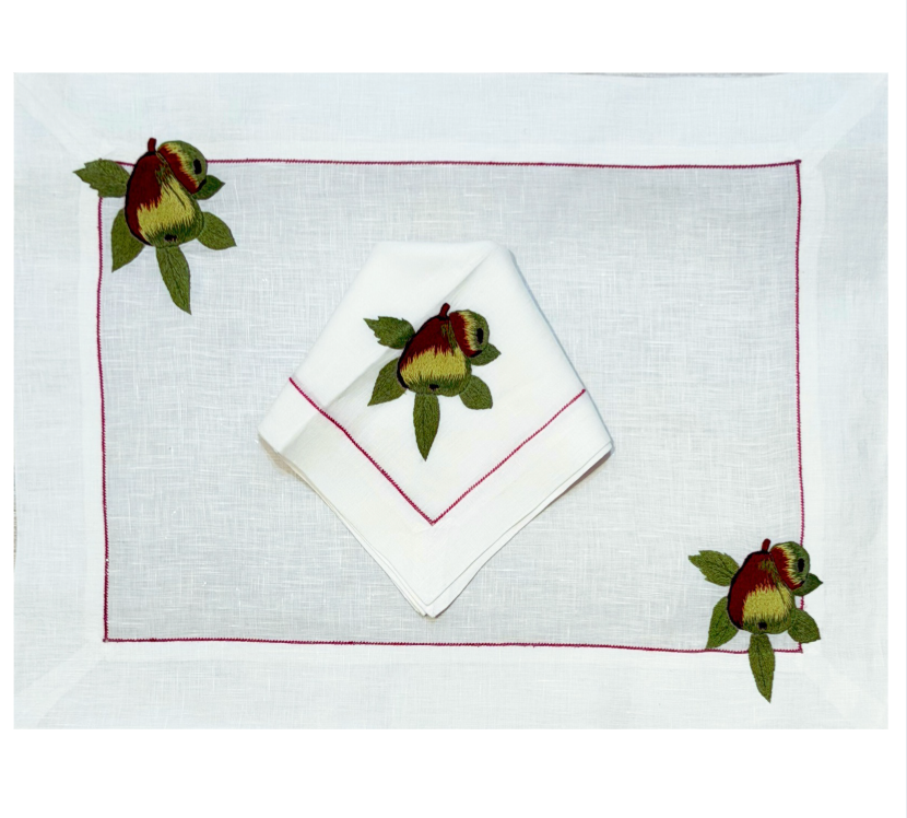 Mary Mahoney Linens Potager Red Hem Pear Placemat – Mary Mahoney