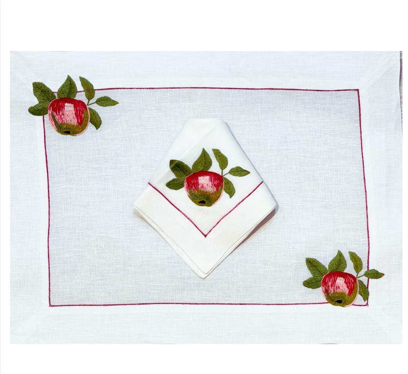 Mary Mahoney Linens Potager Red Hem Dinner Napkin Apple – Mary Mahoney